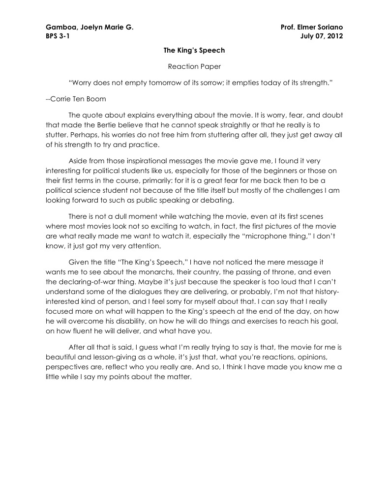 The King's Speech Reaction Paper | PDF | Public Speaking