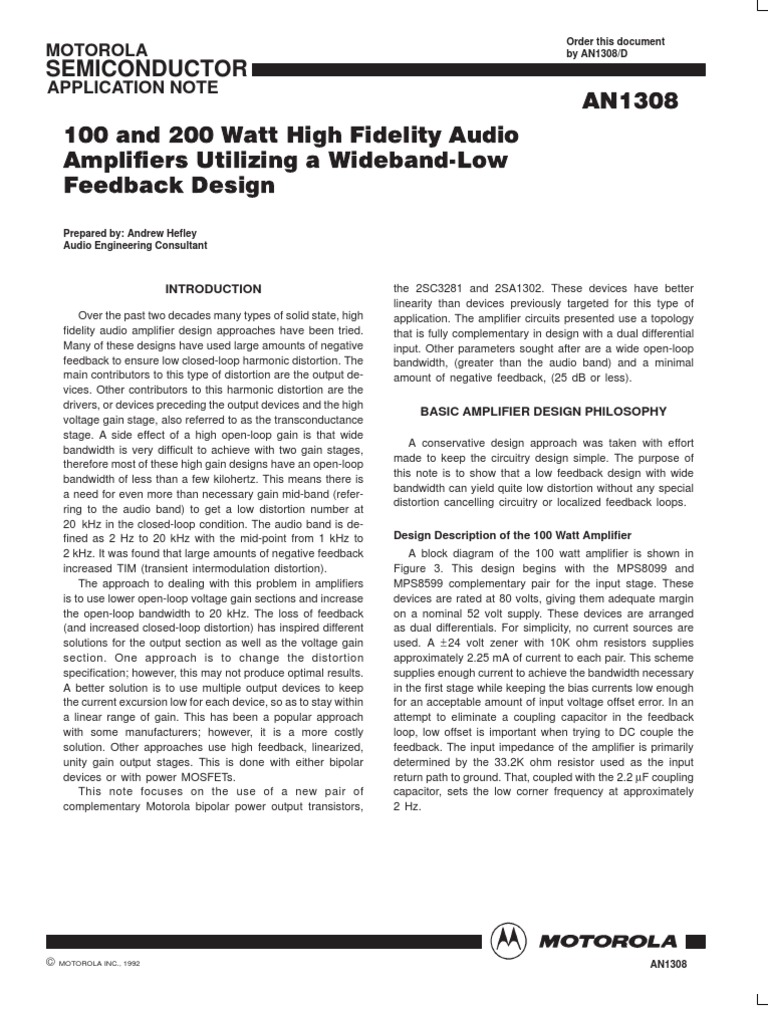 Motorola High Fidelity Amplifer 200W | PDF | Amplifier | Power Supply