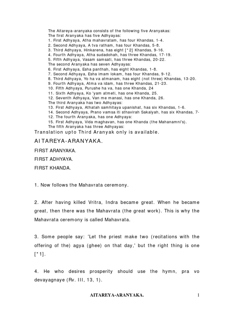 Aitareya Aranyaka - Eng | PDF | Hindu Literature