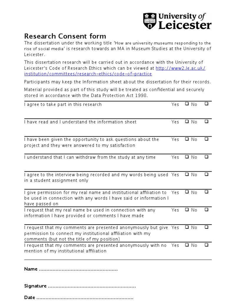 Research Consent Form for MA Dissertation | PDF