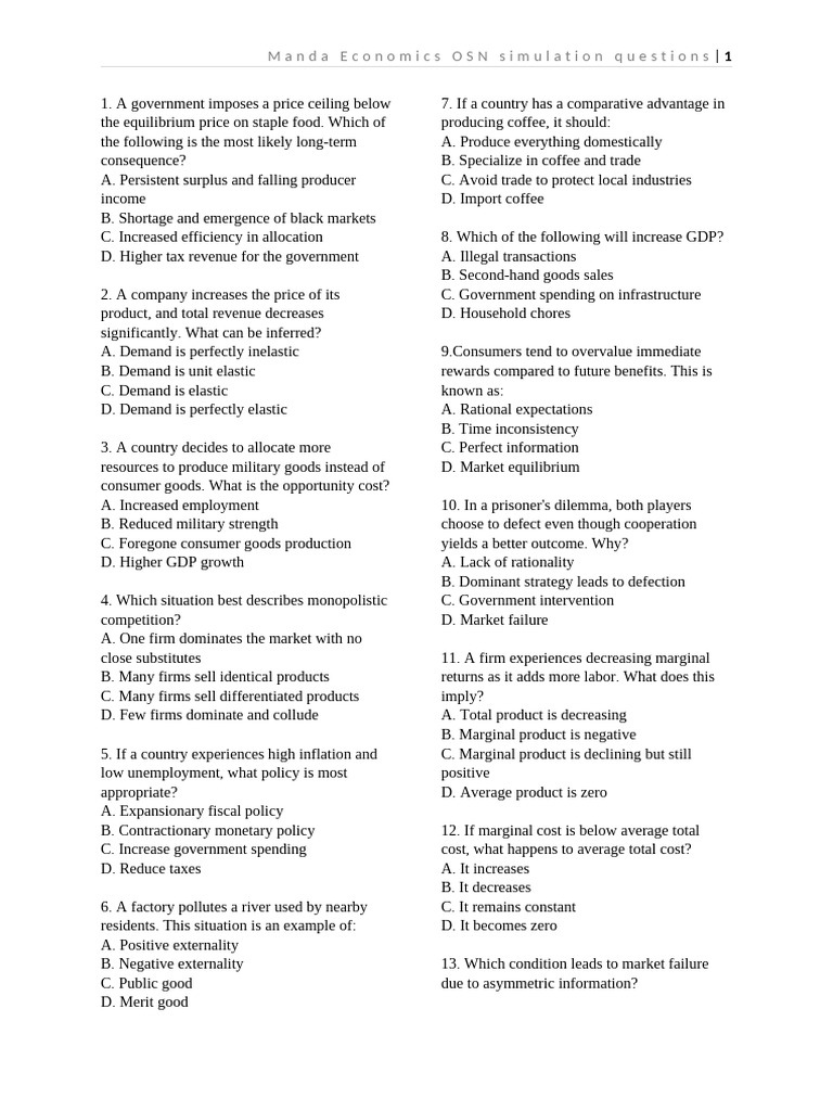 Manda Economics OSN simulation questions | PDF | Inflation | Demand