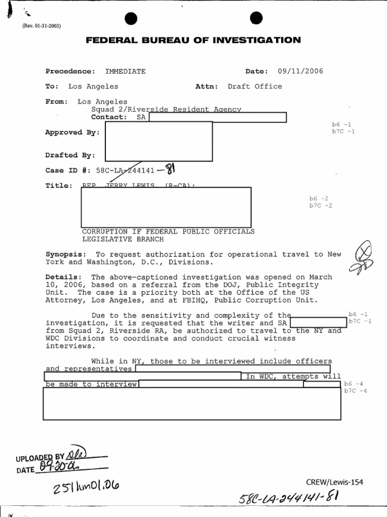 Jerry Lewis Corruption FBI Investigation - 58C-LA-244141-81 | PDF ...