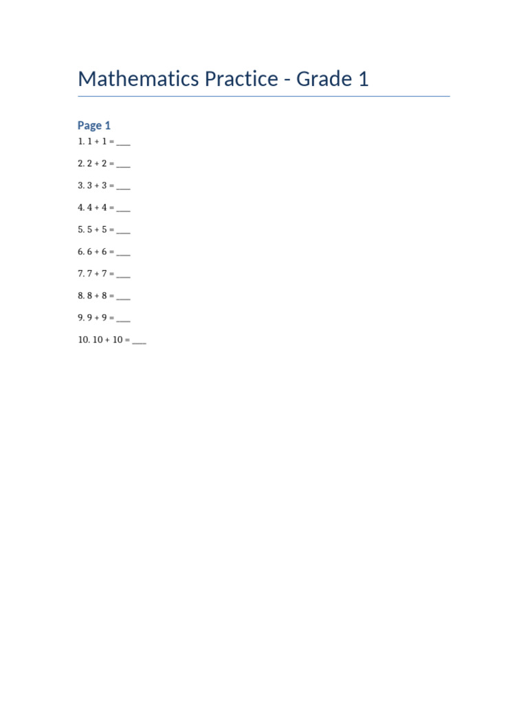 Grade_1_Math_Practice | PDF