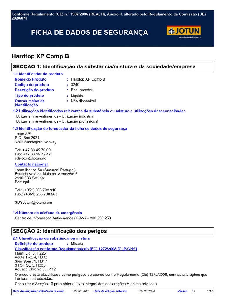 SDS¤3240¤Hardtop XP Comp B¤PoP¤PT | PDF | Celsius | Solubilidade