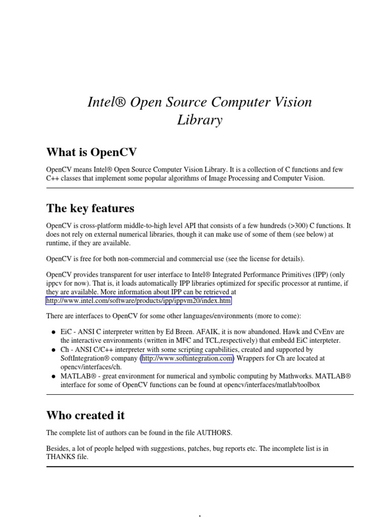 Opencv 0 9 5 Doc Full Pdf Library Computing Matlab 