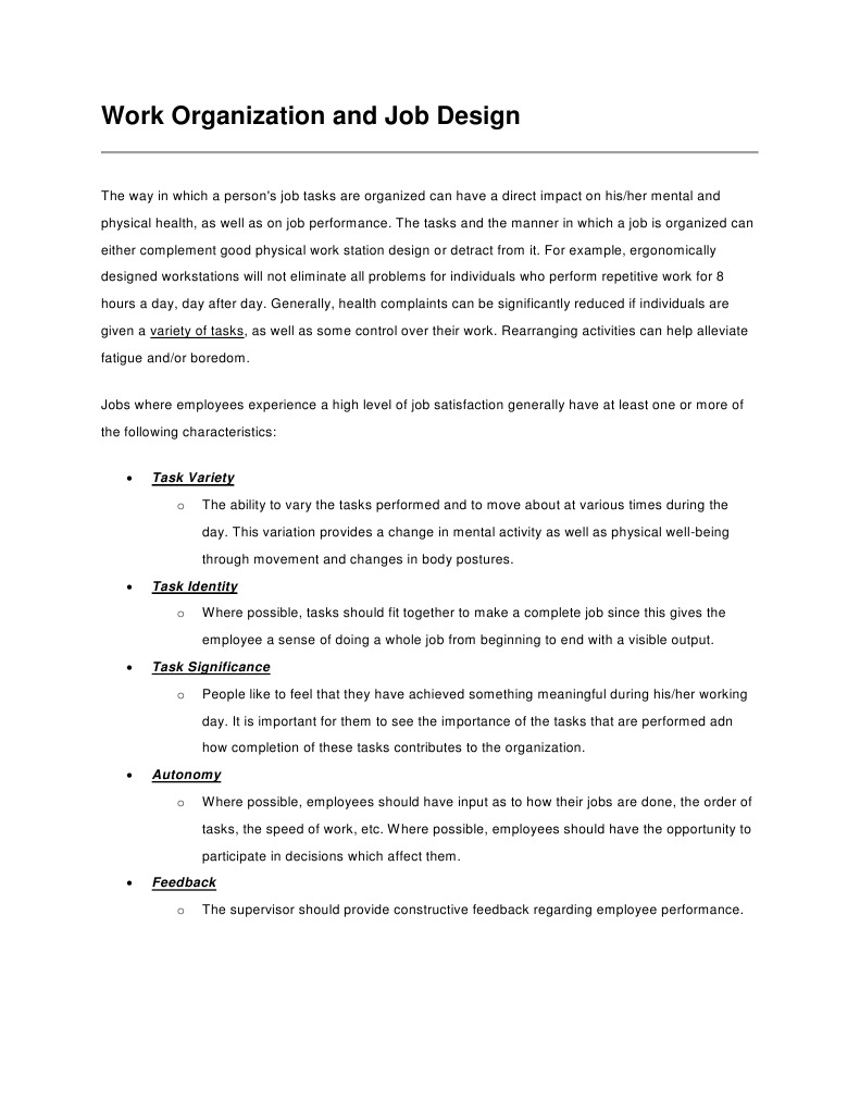 Work Organization and Job Design | PDF | Career & Growth