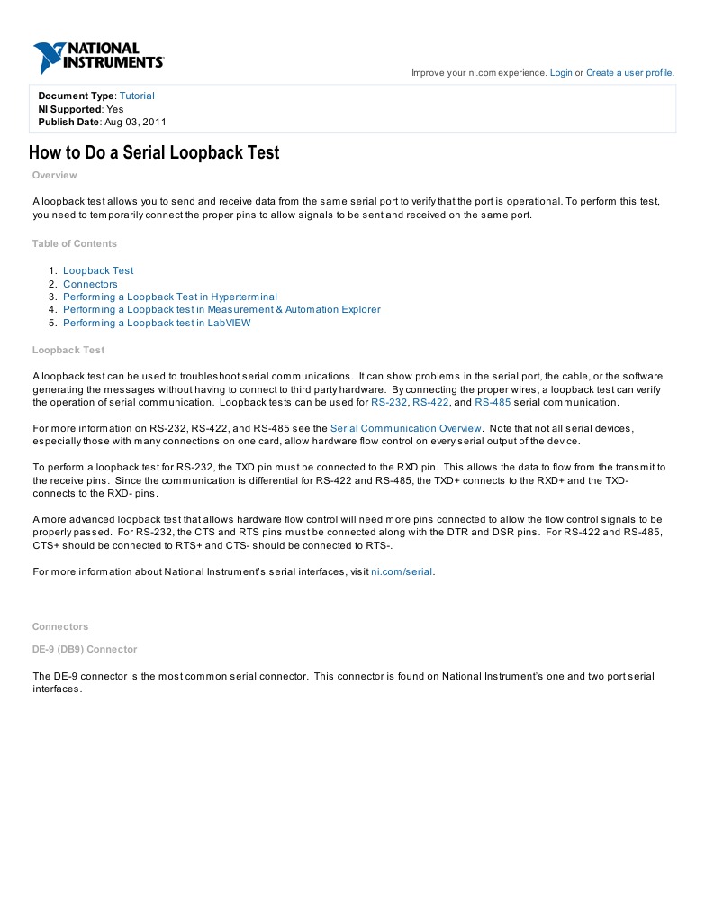 How To Do A Serial Loopback Test - Developer Zone - National ...