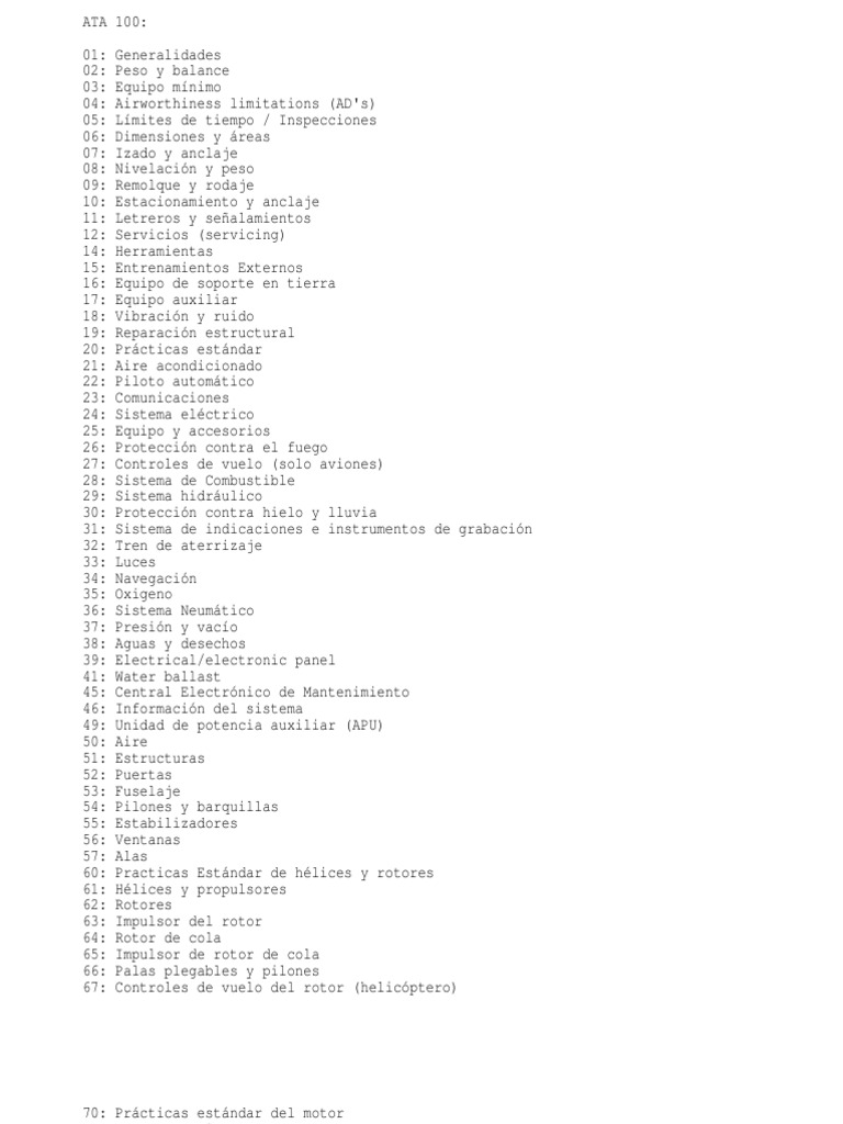 Ata 100 | PDF | Configuraciones de aeronaves | Transporte