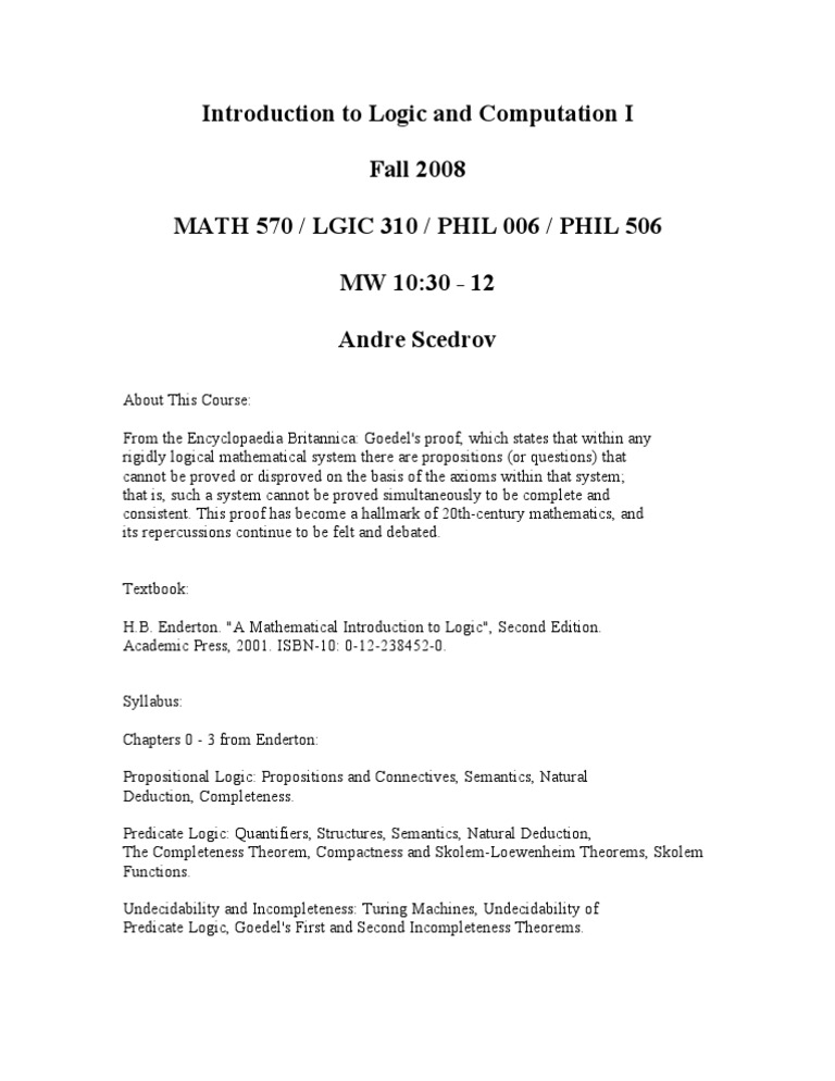 Introduction To Logic and Computation I | PDF | Teaching Methods ...