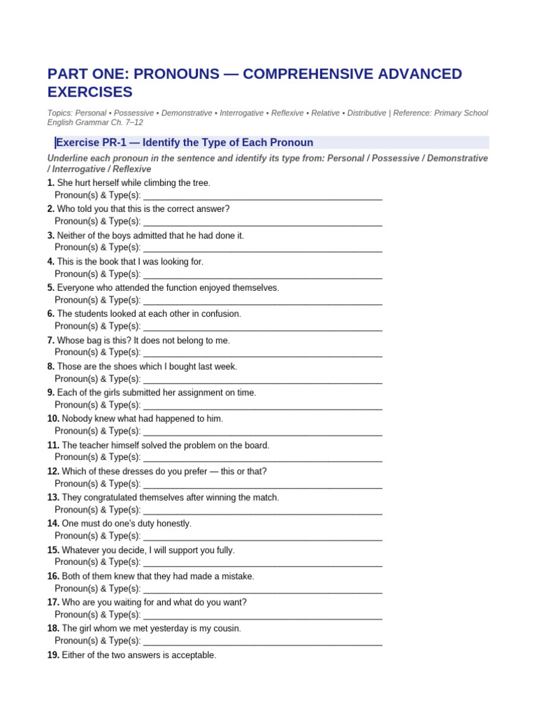 Advanced_Verbs_Pronouns_Workbook | PDF | Grammatical Number | Semantic ...