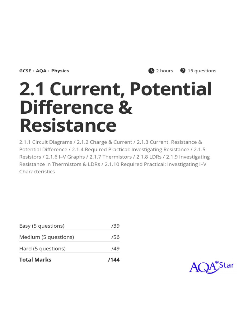 2 1 Current Potential Difference Resistance | PDF | Electrical ...