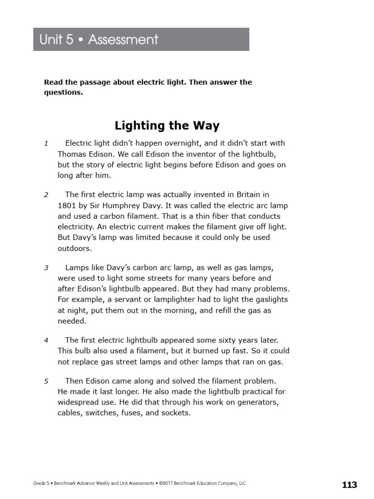 Grade 5 Unit 5 Unit Assessment | PDF | Incandescent Light Bulb ...