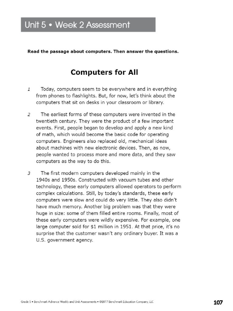 Grade 5 Unit 5 Week 2 Assessment | PDF