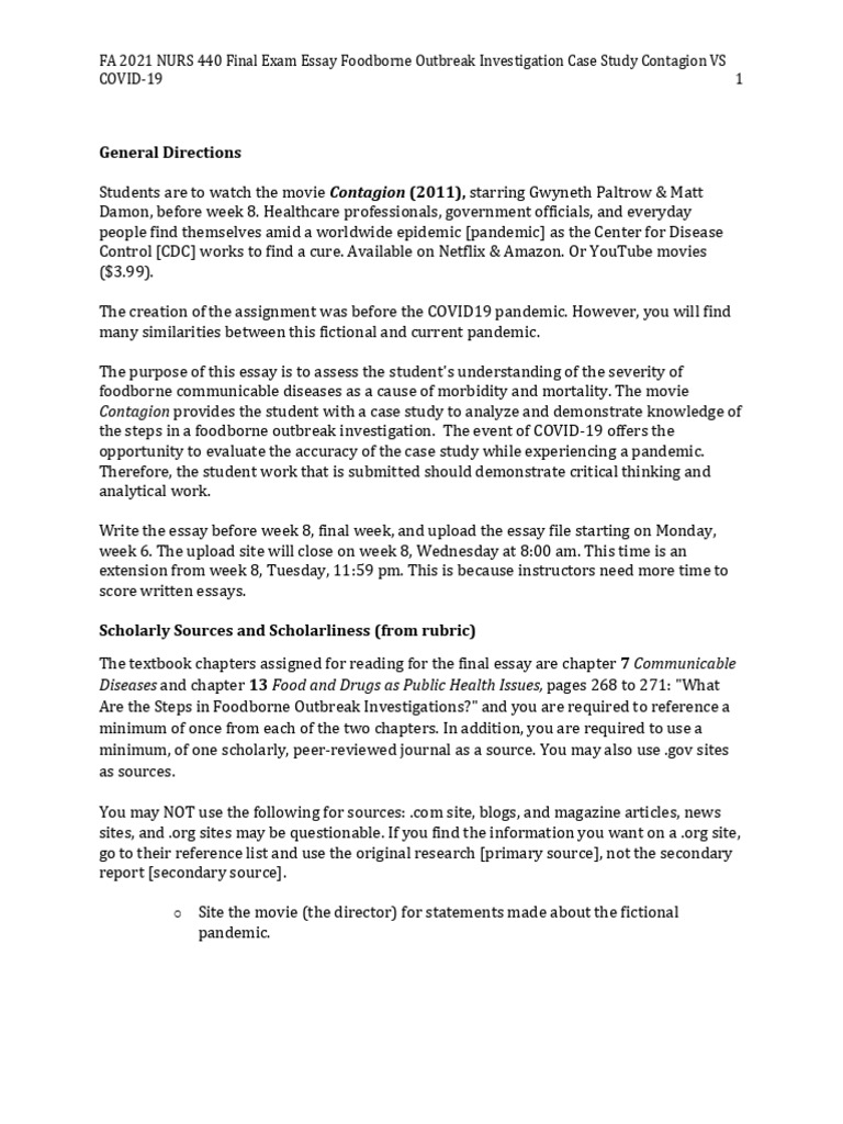 Foodborne Outbreak Investigation Case Study | PDF | Health Sciences ...