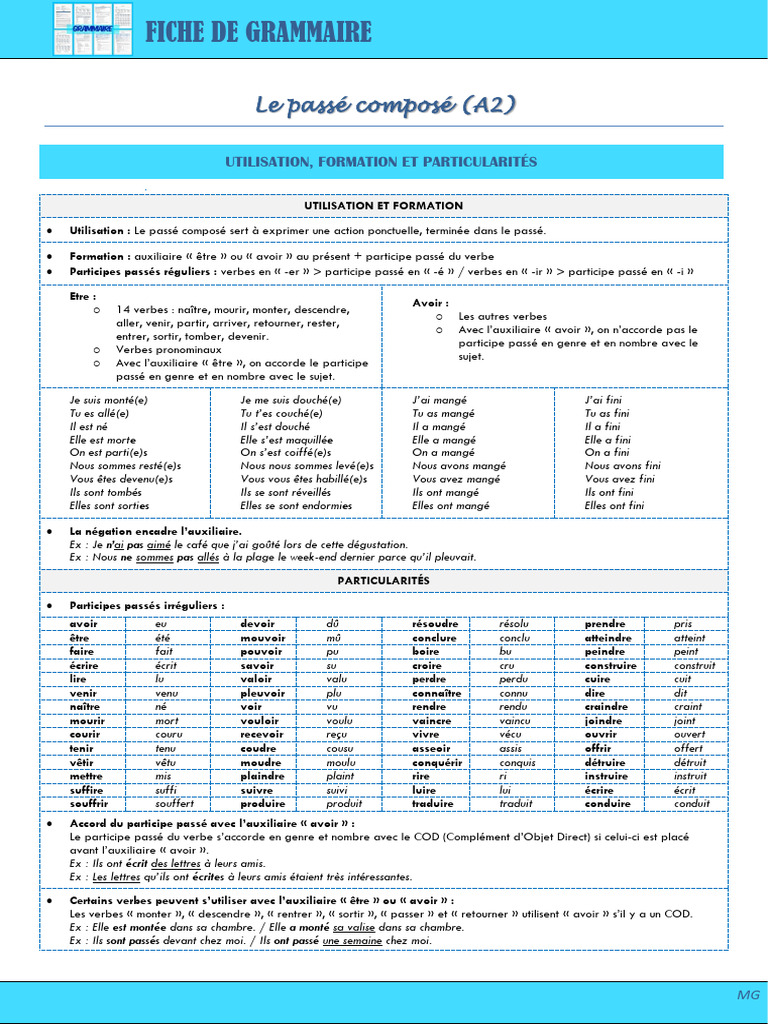 le passé composé | PDF | Typologie linguistique | Linguistique