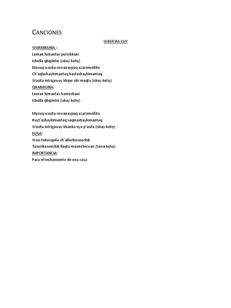 Canciones en Quechua | PDF