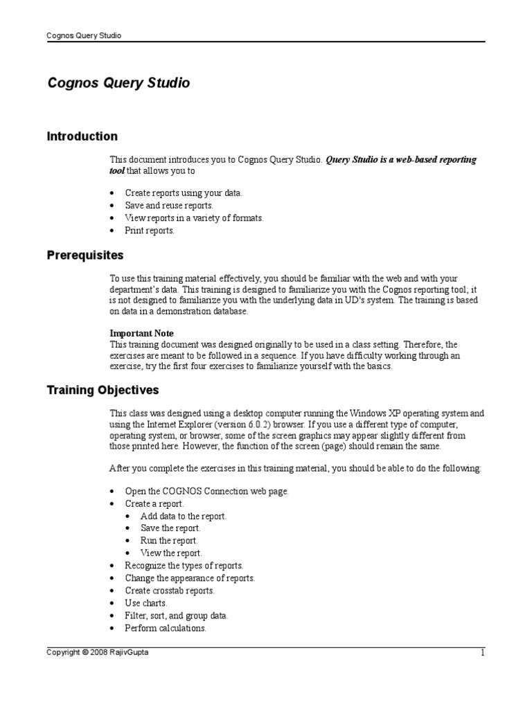 Cognos Query Studio: Tool That Allows You To | PDF