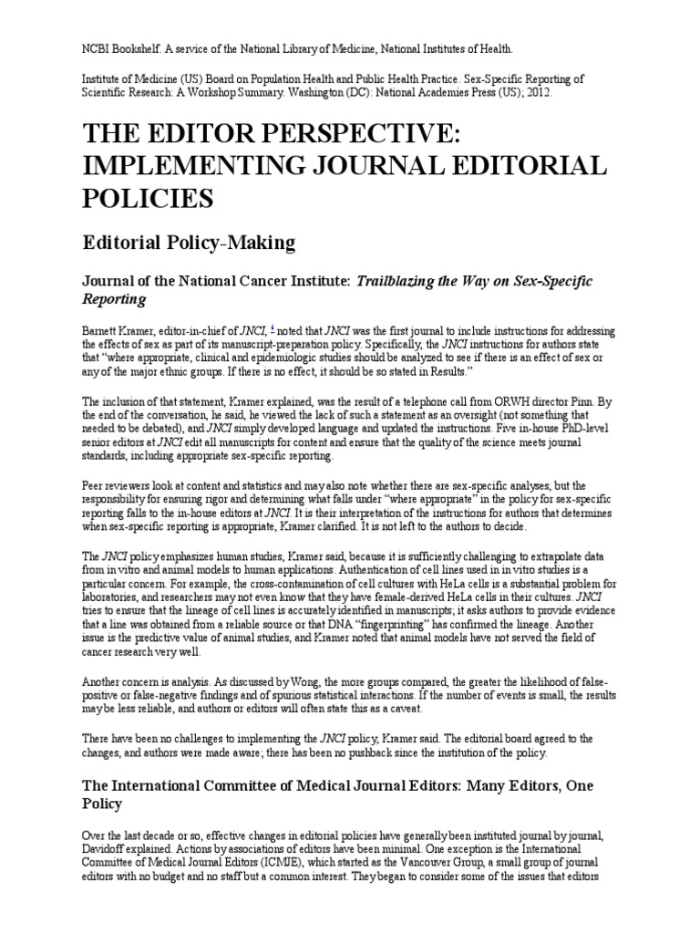 The Editor Perspective: Implementing Journal Editorial Policies | PDF ...