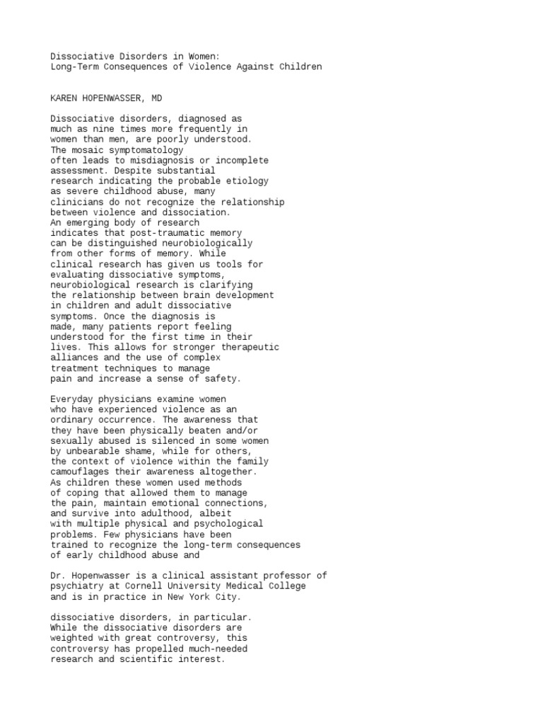 Women's Dissociative Disorders and Childhood Trauma | PDF ...