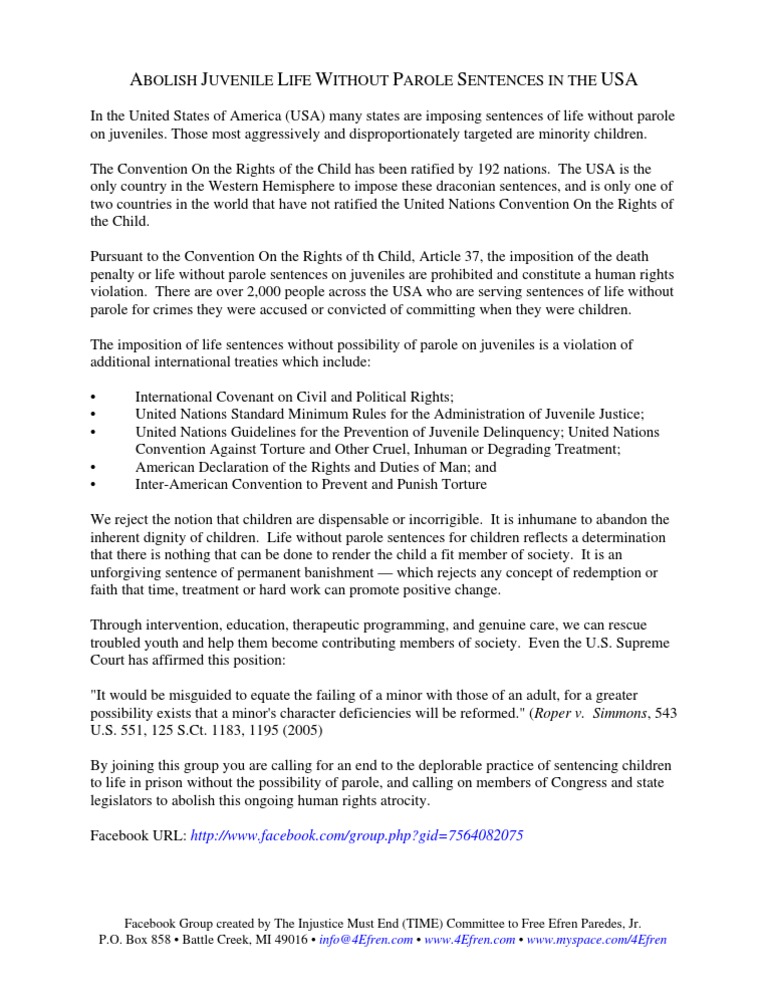 Abolish Juvenile Life Without Parole Sentences in The USA - New ...