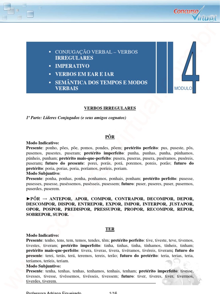 Apostila Verbos Concurso Virtual Pdf Filologia Artes
