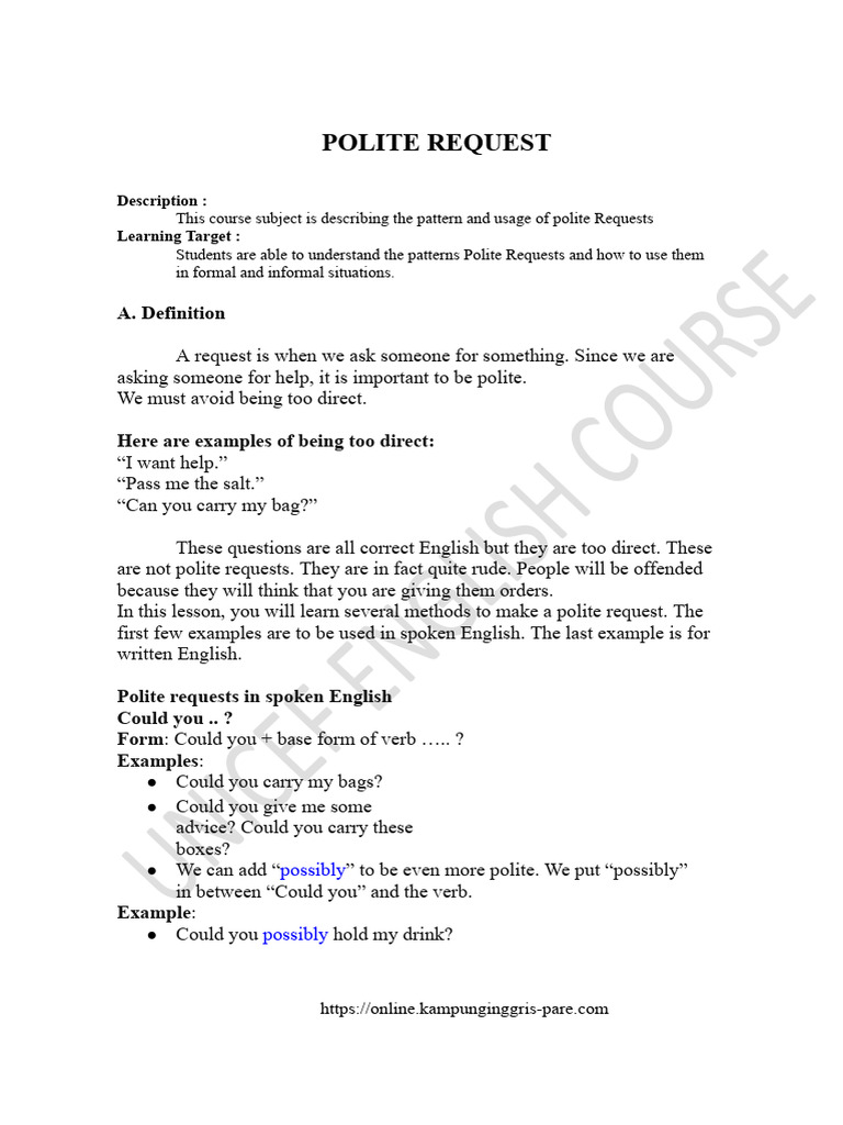 Polite Request Day 6.Docx (1) | PDF | Question | Language Mechanics