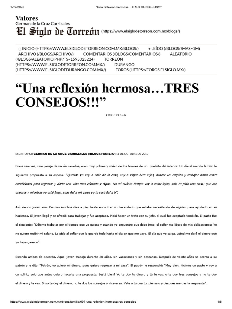 “Una reflexión hermosa…TRES CONSEJOS!!!” | PDF