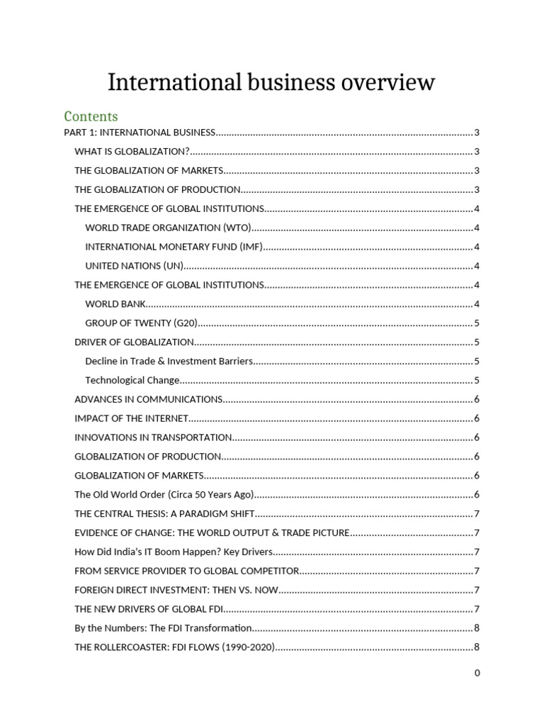 International Business Overview | PDF | Globalization | Foreign Direct ...