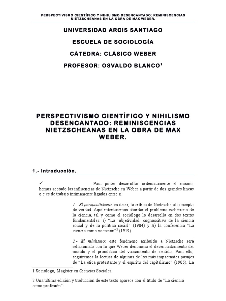 Perspectivismo Científico y Nihilismo Desencantado: Reminiscencias Nietzscheanas en La Obra de ...