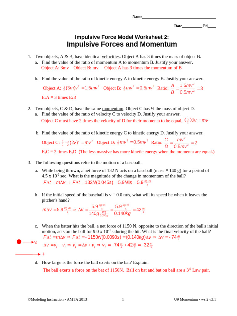 Momentum_Worksheet_2_Solutions | PDF | Momentum | Force