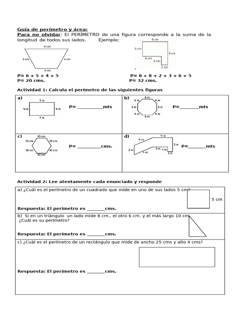 Guía de Perímetro y Área | PDF