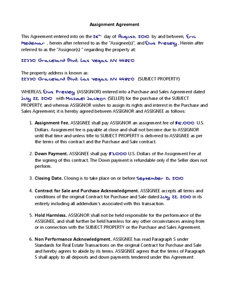 Assignment Contract | PDF | Assignment (Law) | Government Information