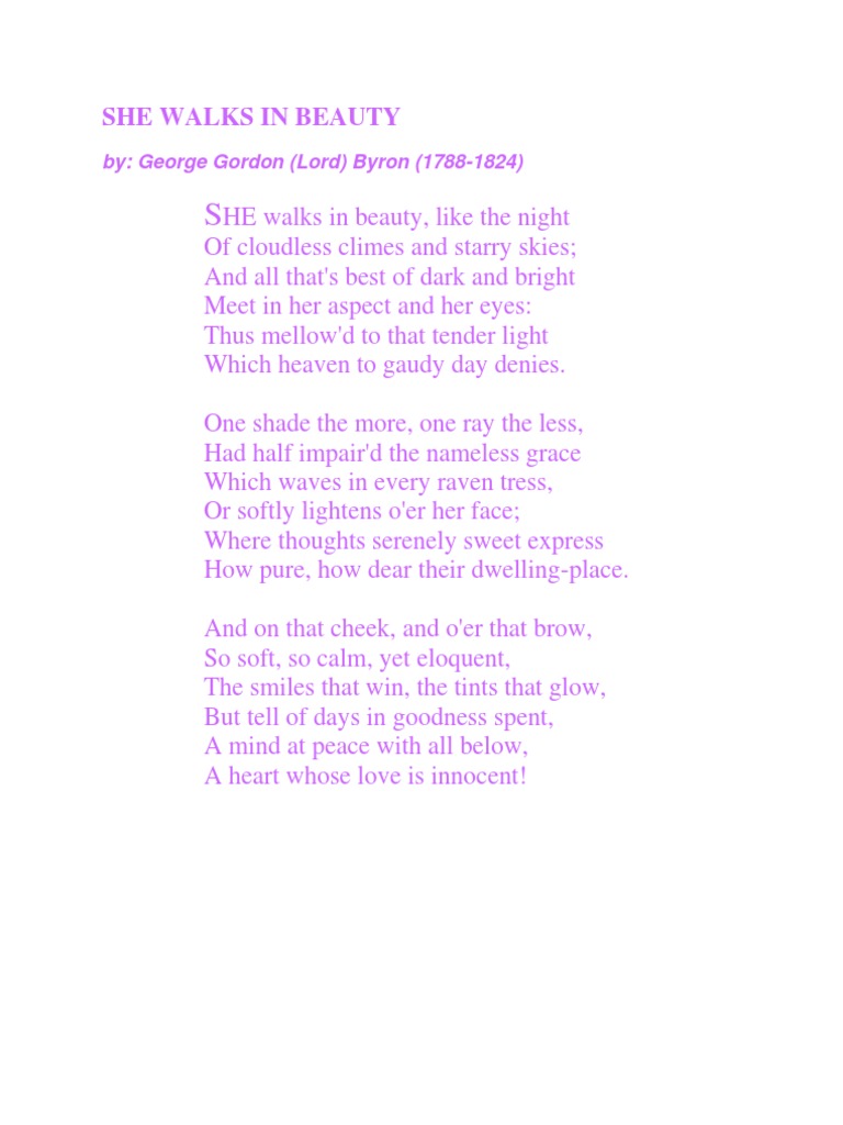 She Walks in Beauty by Lord Byron | PDF