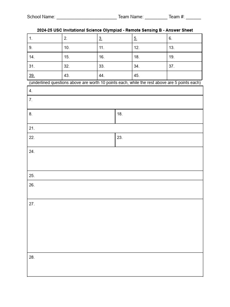 2025 USC Remote Sensing Answer Sheet | PDF