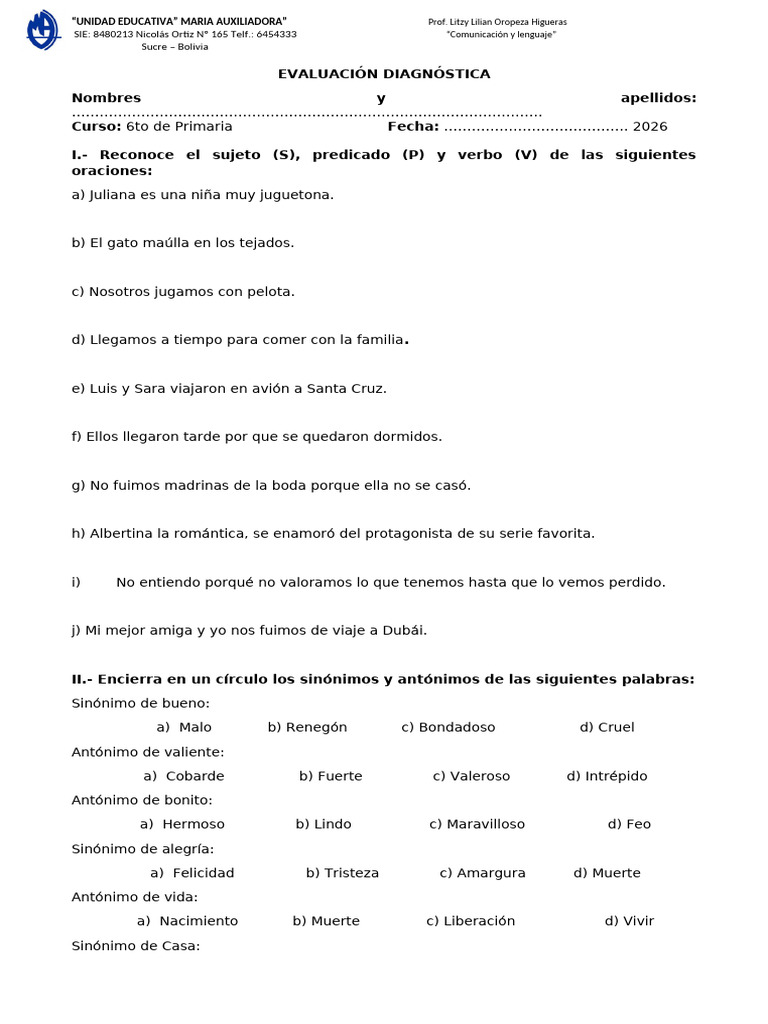 EVALUACIÓN_DIAGNÓSTICA | PDF