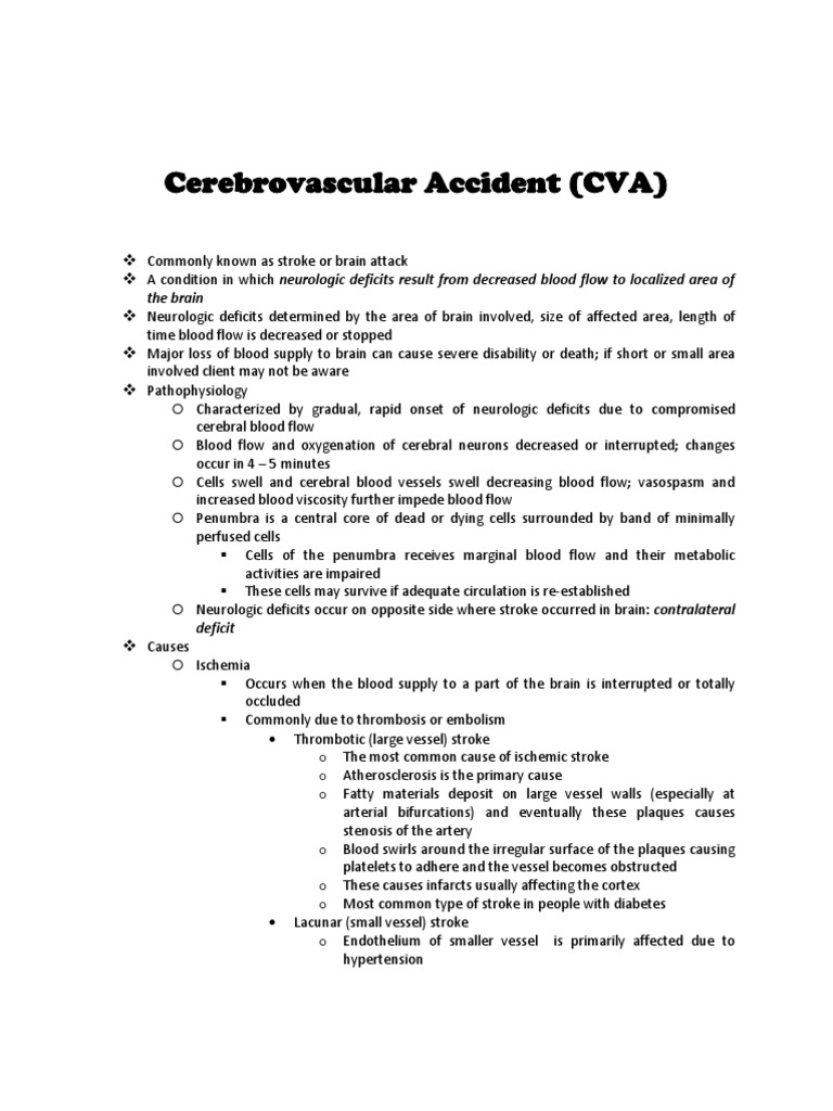 Cerebrovascular Accident (CVA) : The Brain | PDF | Stroke | Aphasia