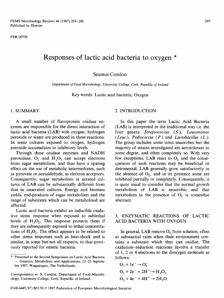 Responses of Lactic Acid Bacteria To Oxygen | Download Free PDF ...