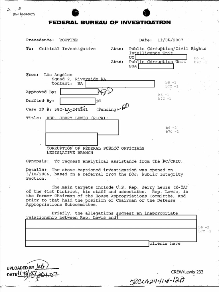 Jerry Lewis Corruption FBI Investigation - 58C-LA-244141-120 | PDF ...