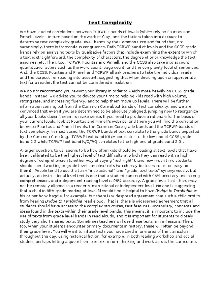 Text Complexity Sheet 4 20 Updated 6 9 Pdf Reading Comprehension