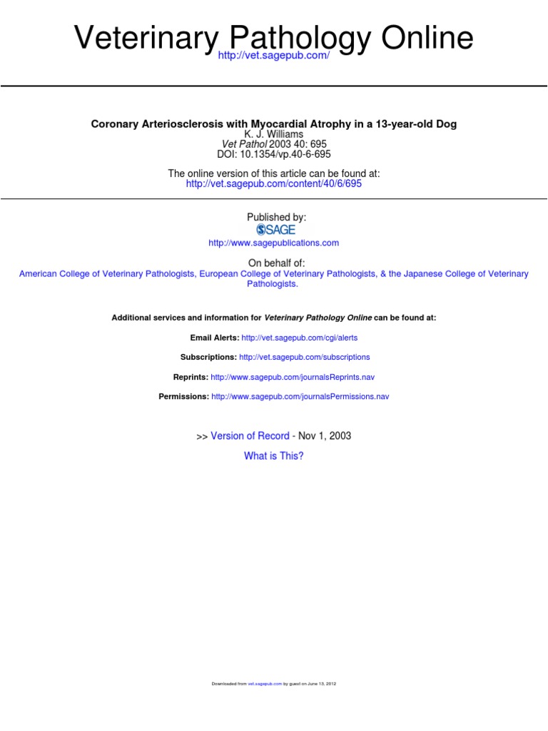 Veterinary Pathology Online: Coronary Arteriosclerosis With Myocardial ...