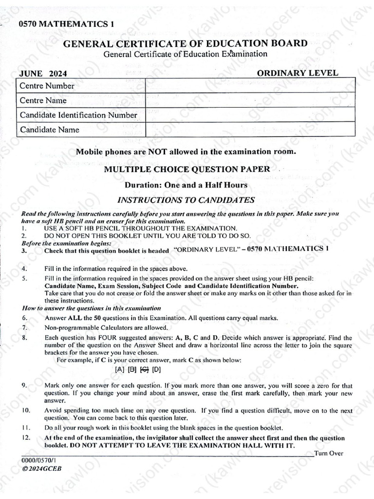past questions in O level MATHEMATICS | PDF