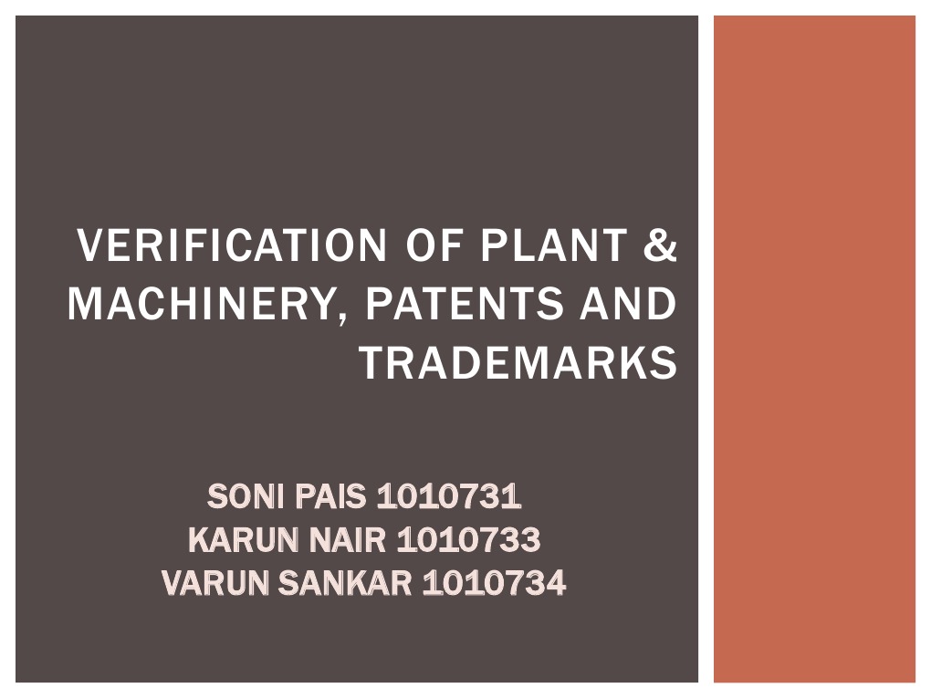 Verification of Plant, Machinery, and Patents | PDF | Trademark ...