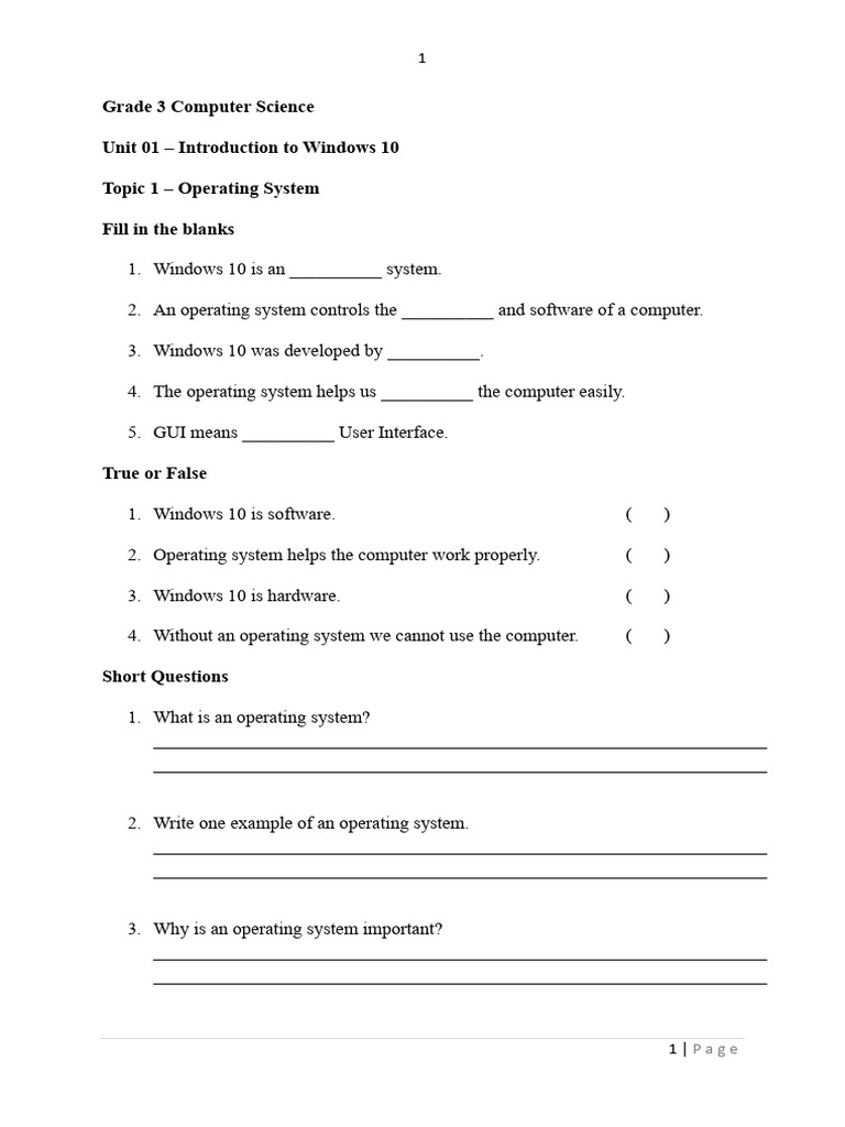 Grade 3 Computer Science Unit 1 | PDF | Operating System | Icon (Computing)