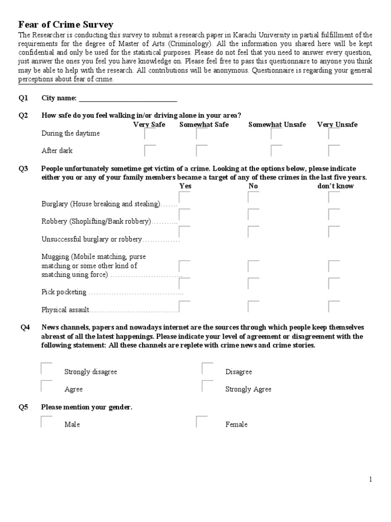 Fear of Crime Survey | PDF | Robbery | Deviance (Sociology)