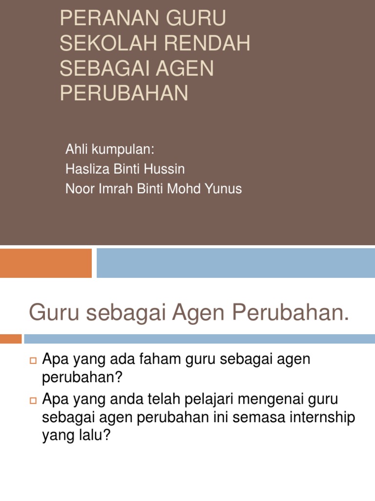 Peranan Guru Sekolah Rendah Sebagai Agen Perubahan | PDF