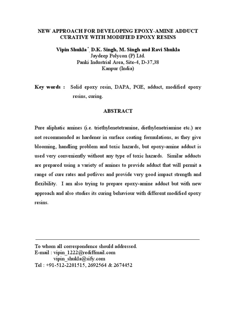 Developing Epoxy-Amine Adducts | PDF | Epoxy | Amine