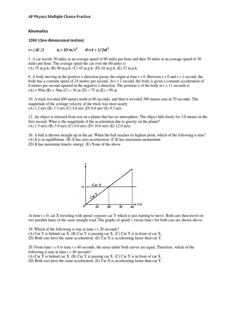 Kinematics MC Practice | PDF | Acceleration | Trajectory