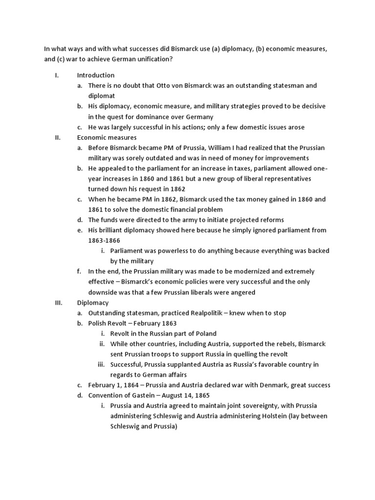 Unification - Bismarck (Outline) | PDF | Otto Von Bismarck | Kingdom Of ...