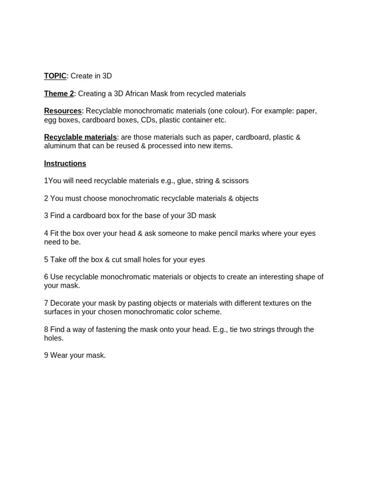 Term 1 Visual Art 3d Assessment | PDF