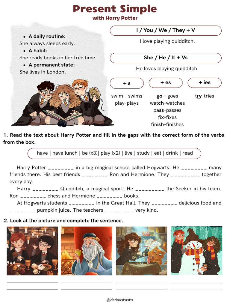 present_simple HARRY POTTER PDF | PDF | Harry Potter | J. K. Rowling